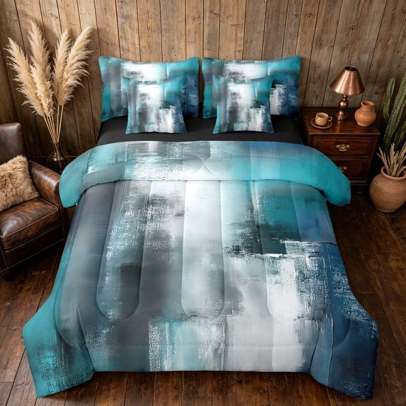 Manfei Abstract Oil Painting Full Size Bedding Sets, Teal Blue ...