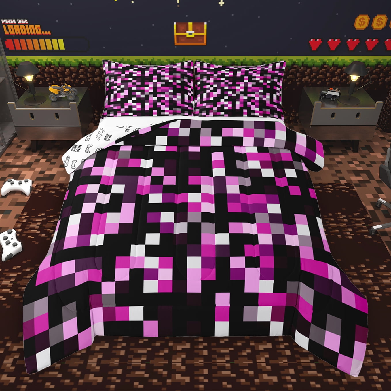 Manfei Abstract Pixel Queen Comforter Set,Minimalism Geometric ...