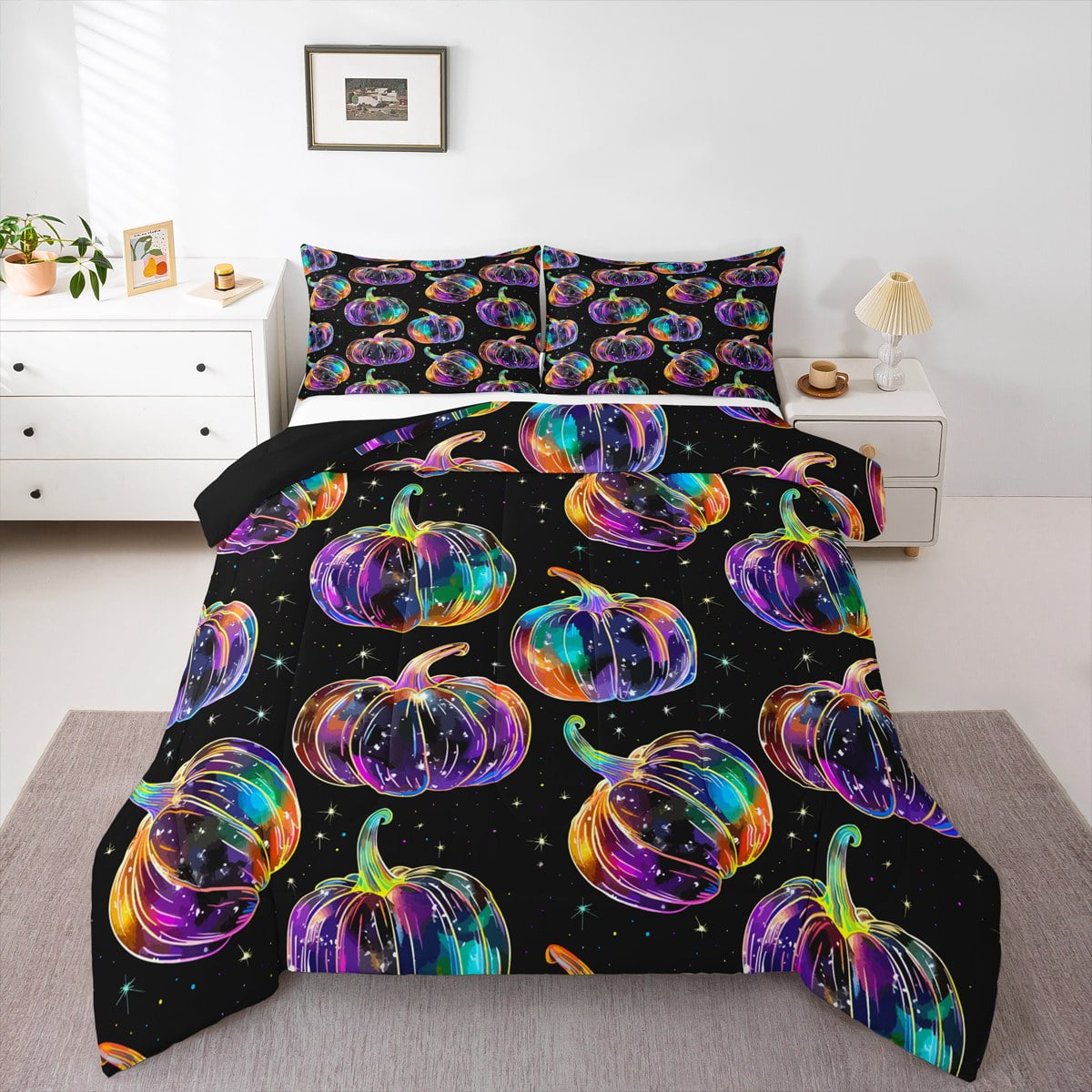 Manfei Abstract Pumpkin 3pcs King Size Comforter Sets,Starry Sky ...
