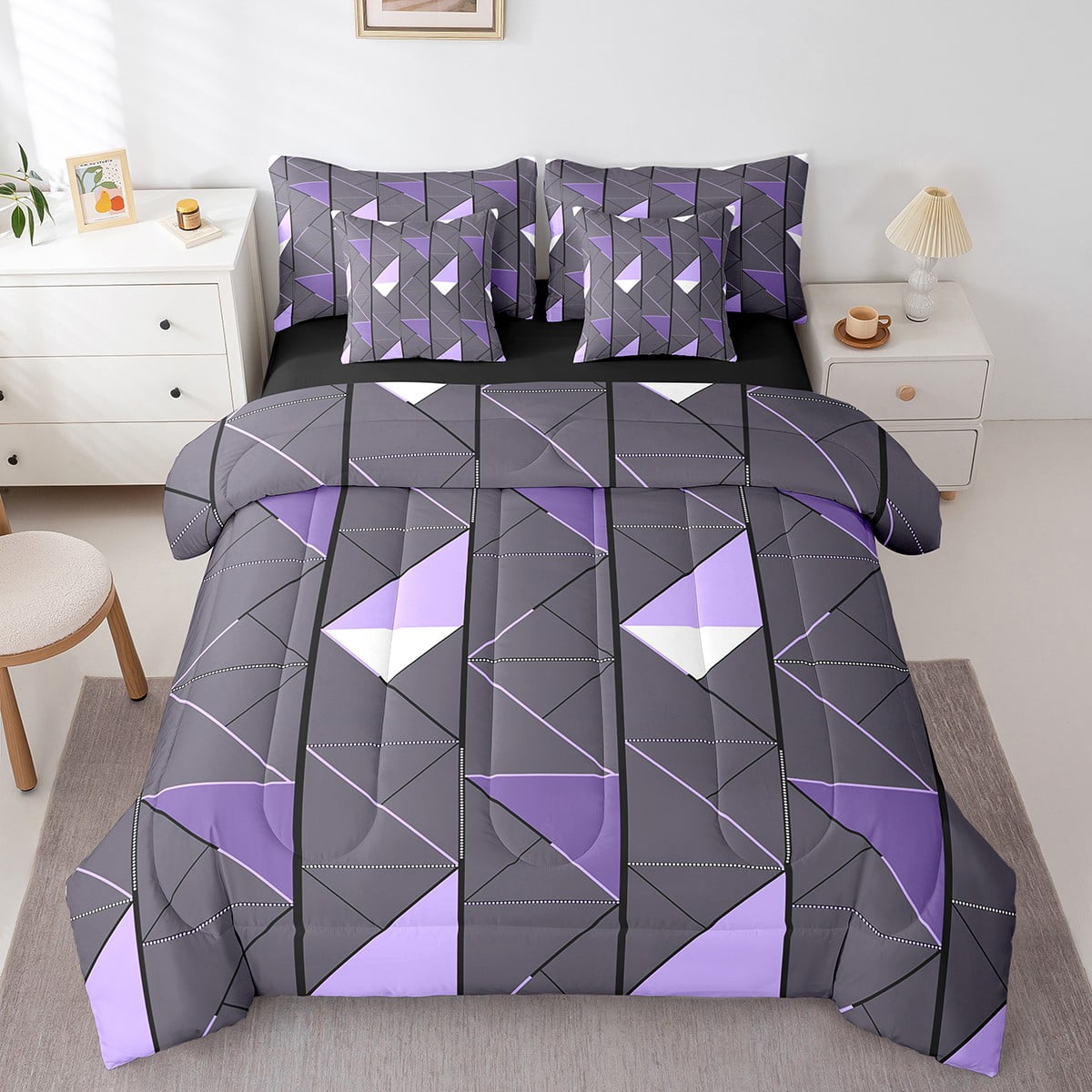 Manfei Abstract Rectangle 7-Piece Bedding Comforter Set,Stripes Lines ...