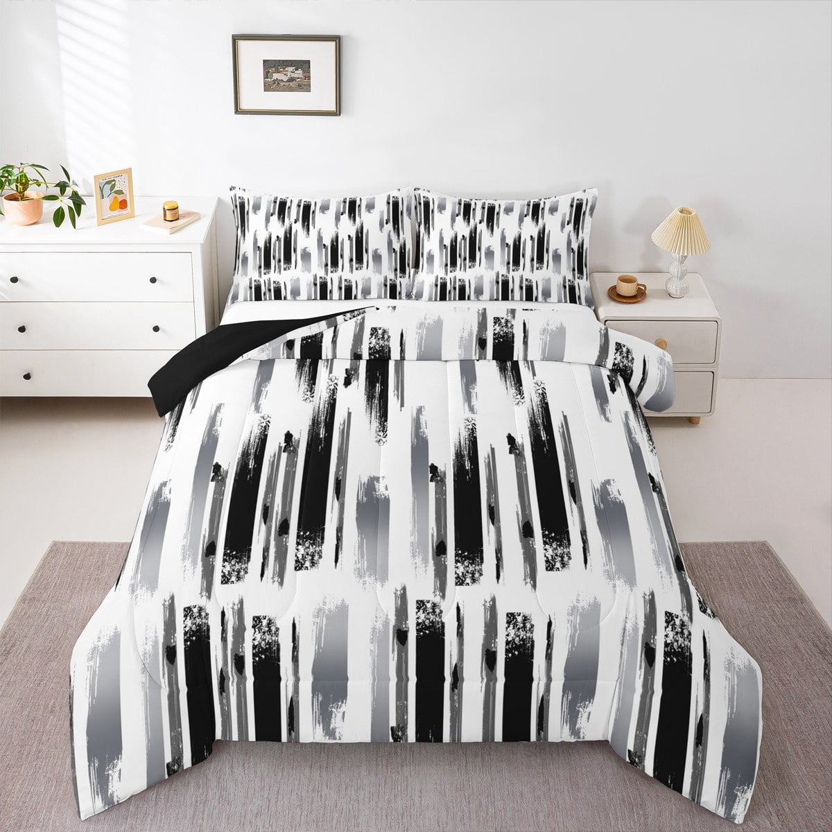 Manfei Abstract Stripes 3-Piece Full Size Comforter Sets,Oil Painting ...