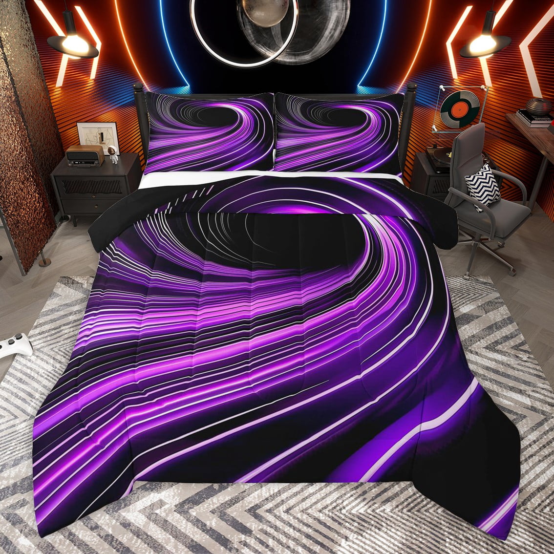 Manfei Abstract Swirl Stripes 3-Piece Full Size Comforter Sets for ...
