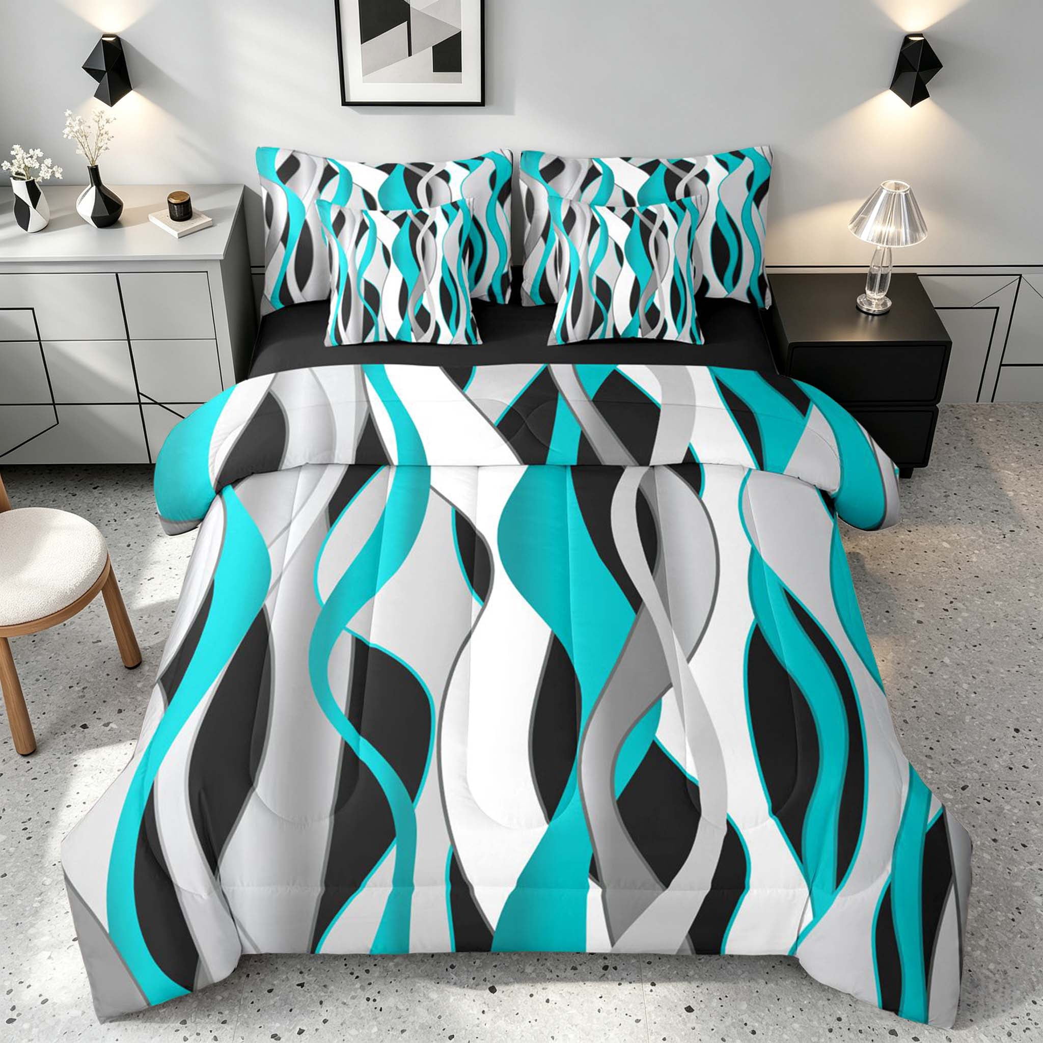Manfei Abstract Wave Stripe Twin Bedding, Geometric Line Bedding ...