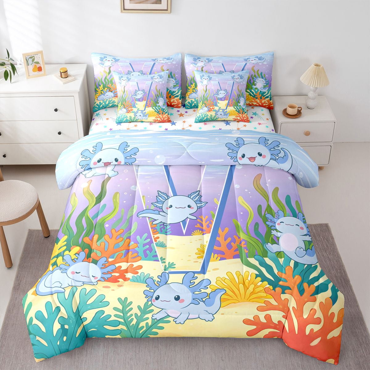 Manfei Adorable Axolotl Full Size Bedding Sets,Alphabet V Design Full ...