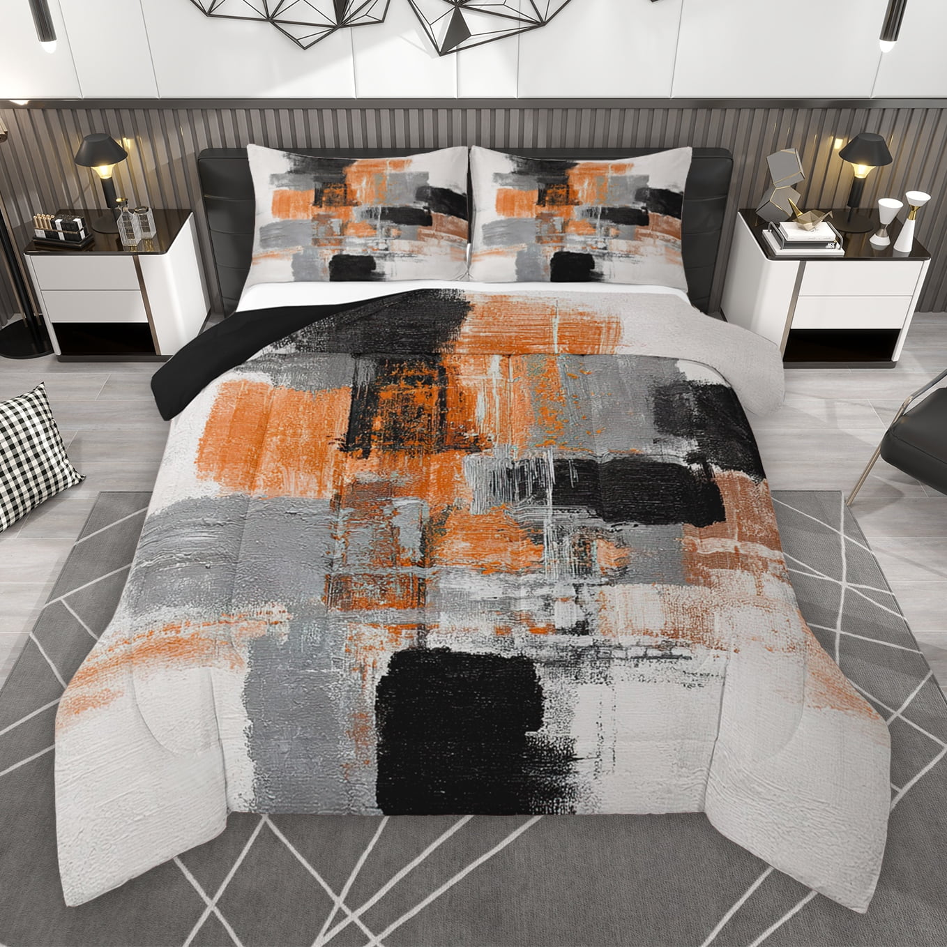 Manfei Adult Chic Rectangle Queen Comforter Set, Orange Oil Printing ...