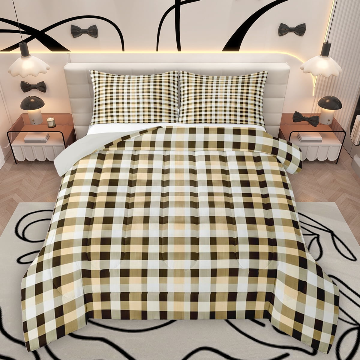 Homewish Adult Modern Checkered Queen Comforter Set, Chic Square ...