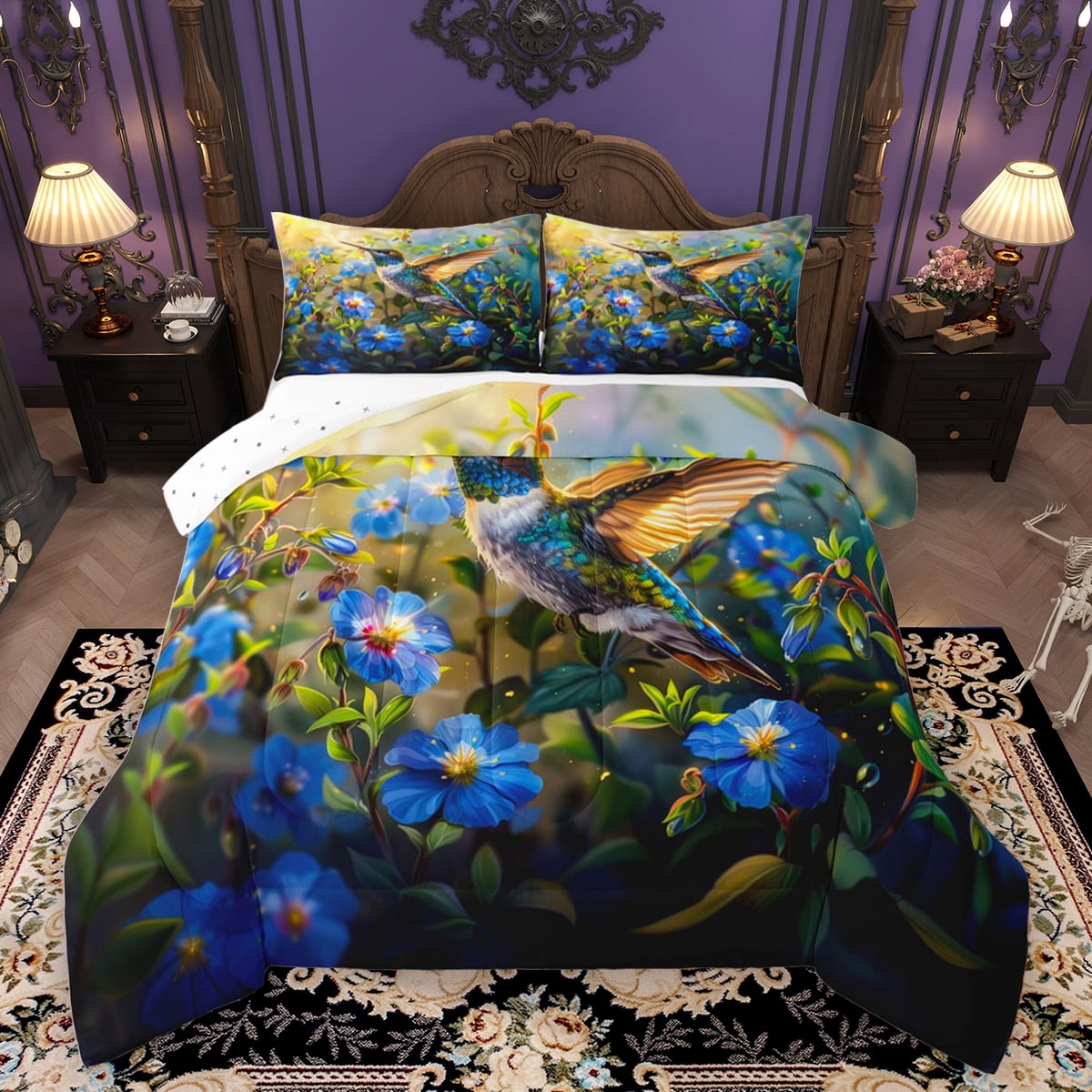 Homewish Adult Rustic Hummingbird Full Size Comforter Sets, Blue ...