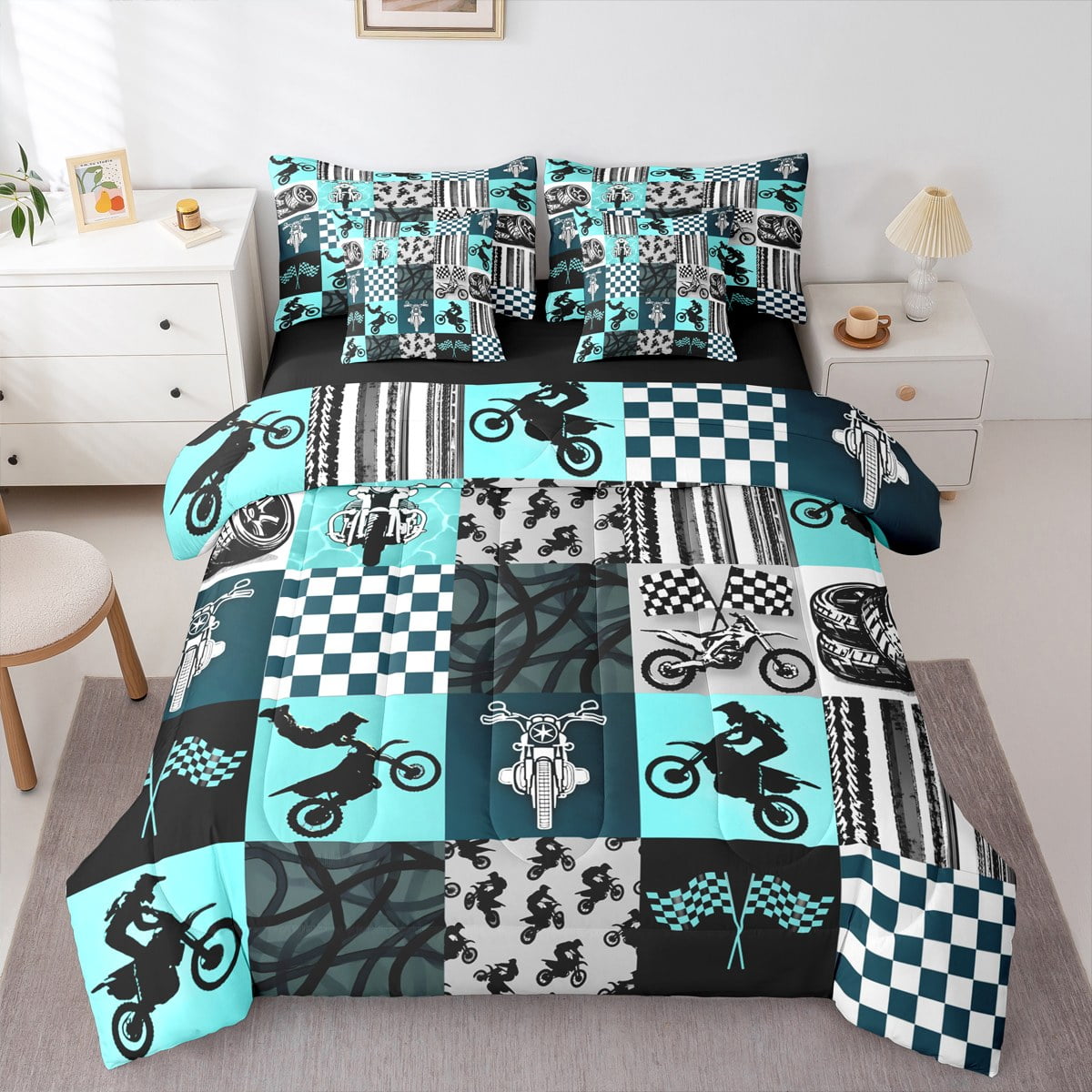 Manfei Adults Women Men Sport Motorcycle Bedding Comforter Set 7 Pieces ...