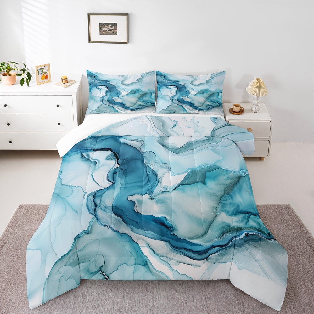 Manfei Aesthetic Geometric Art Full Size Comforter Sets,Abstract Marble ...