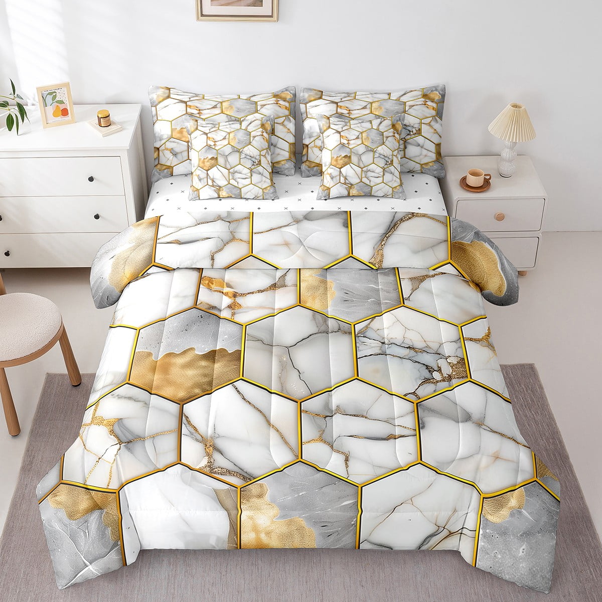 Manfei Aesthetic Geometric Hockeycomb 7-Piece Twin Bedding Sets ...