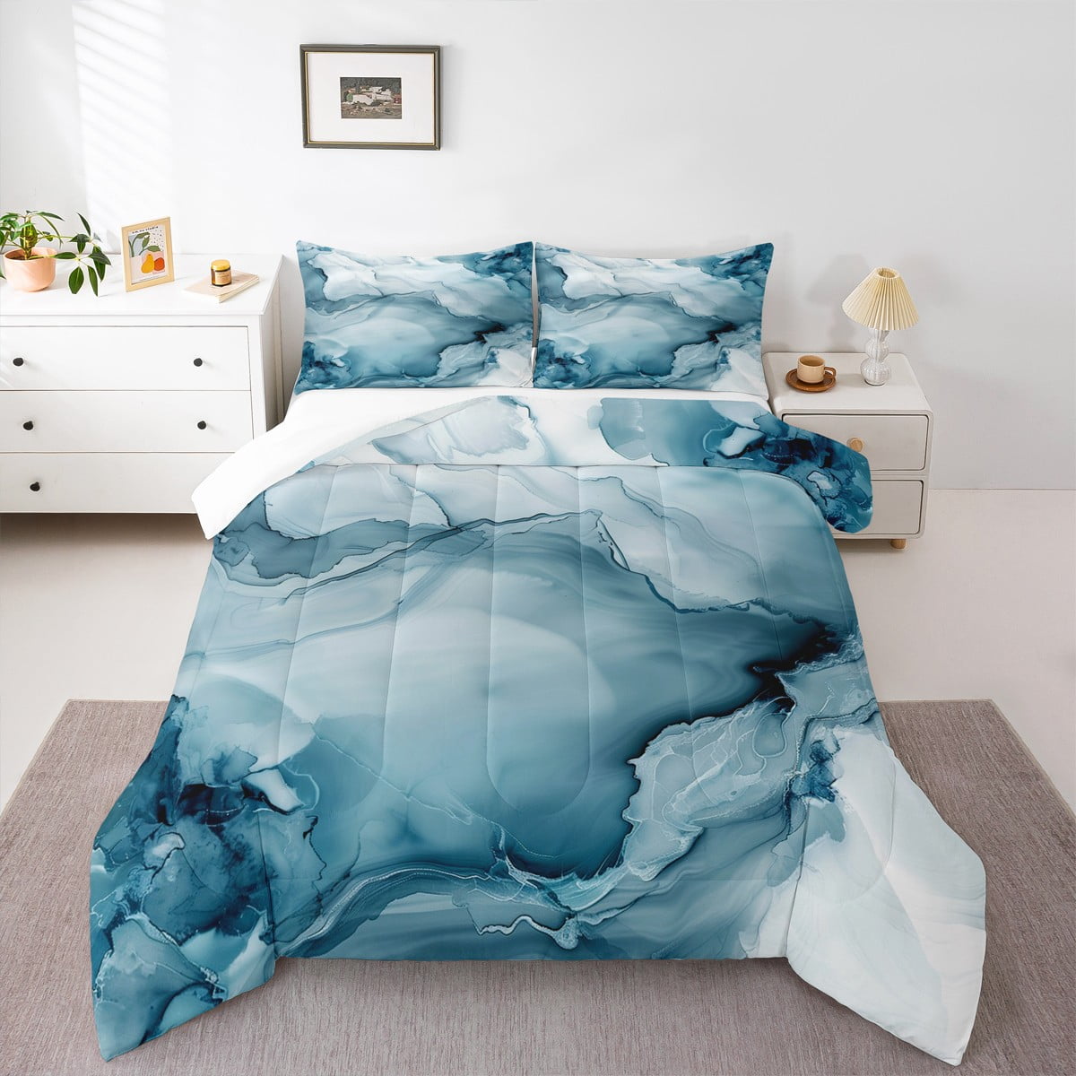 Manfei Aesthetic Marble Full Size Comforter Sets,Luxury Style Bedding ...