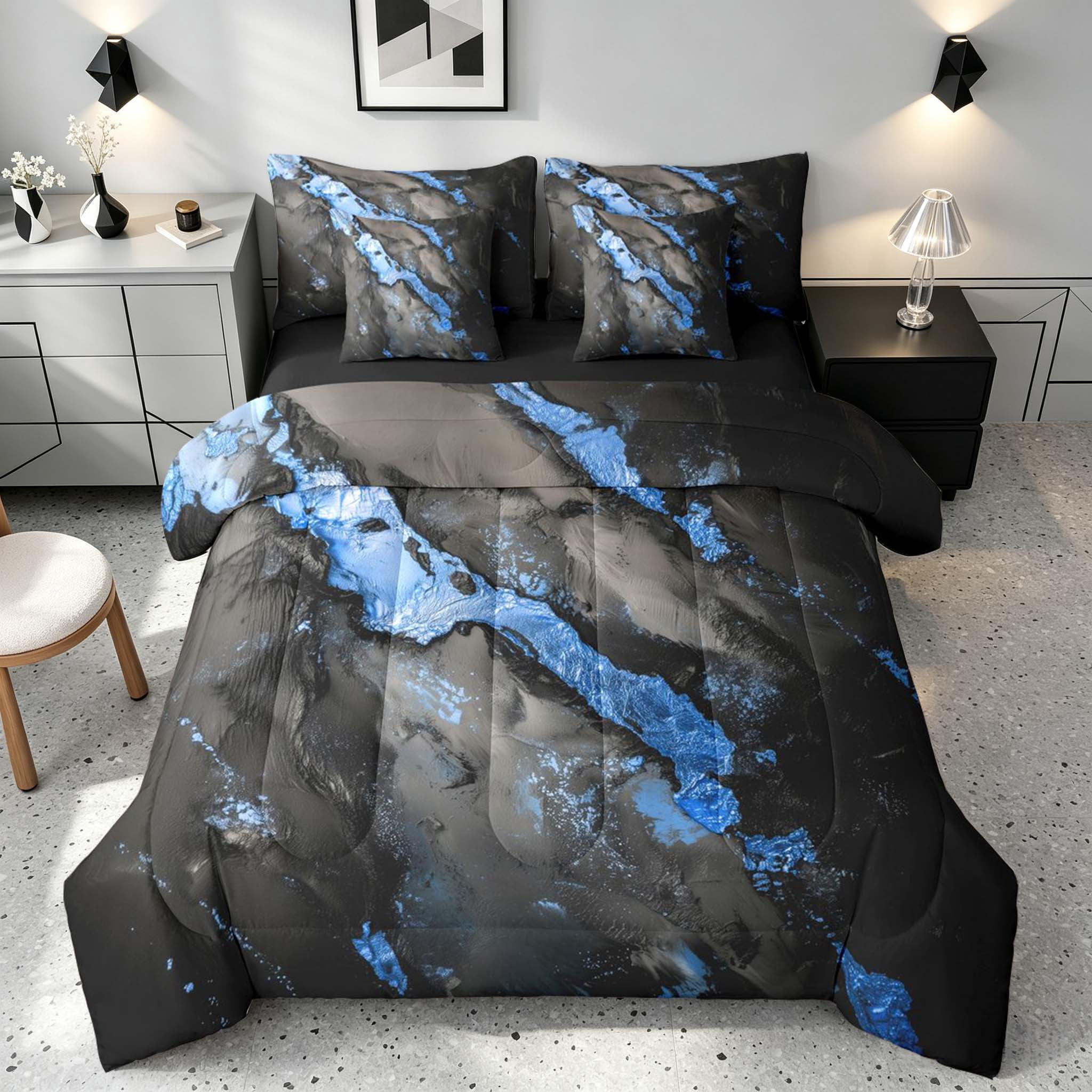 Manfei Aesthetic Marble King Bedding, Foil King Bed in a Bag, Black and ...
