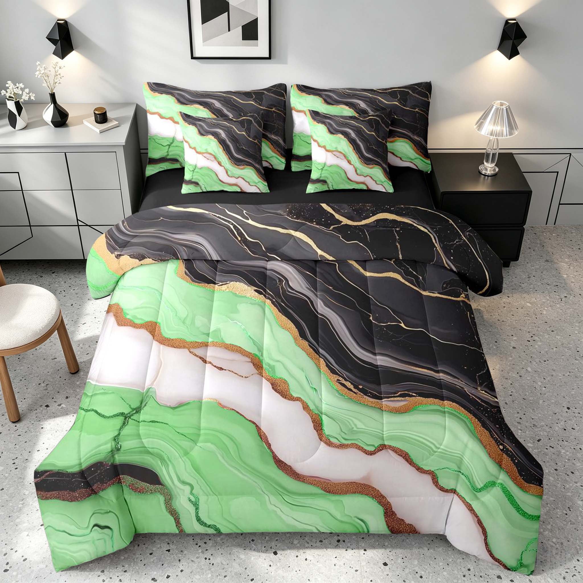 Manfei Aesthetic Marble Queen Bedding, Marbling Metallic Bedding ...