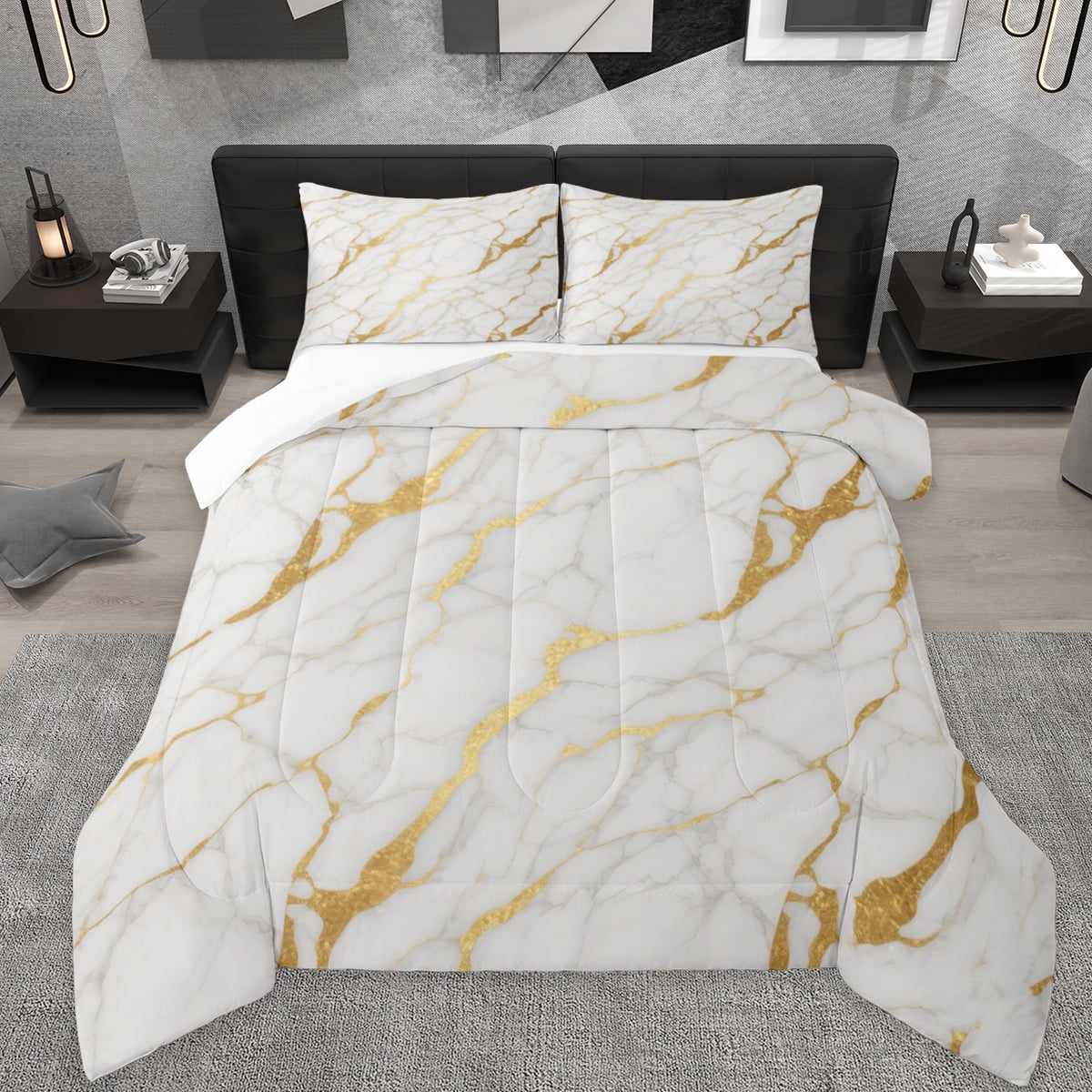 Manfei Aesthetic Marble Queen Comforter Set,Modern Luxury Style Bedding ...