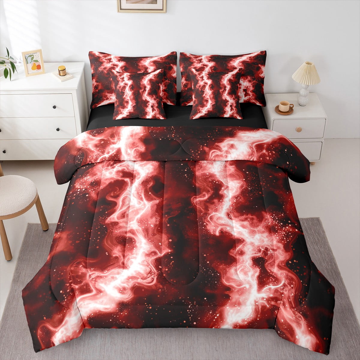 Manfei Aesthetic Splashing Ink Bedding Comforter Set 7-Piece,Modern ...