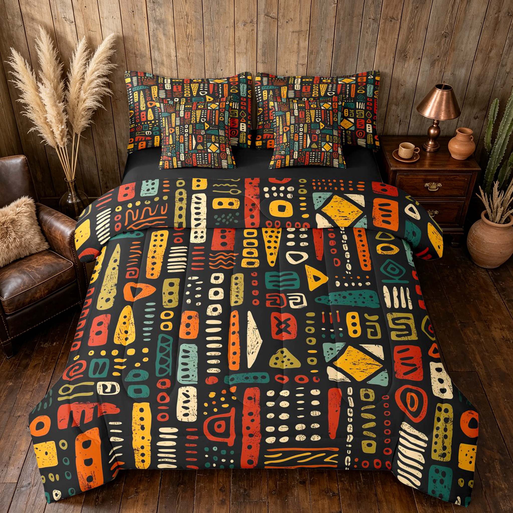 Manfei African Abstract Twin Bedding, Tribal Bedding Comforter Set, Red ...