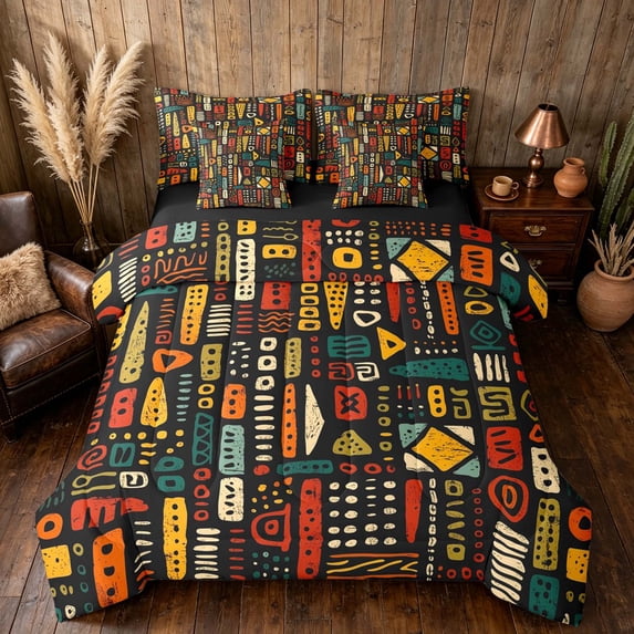 Manfei African Abstract Twin Bedding, Tribal Bedding Comforter Set, Red ...