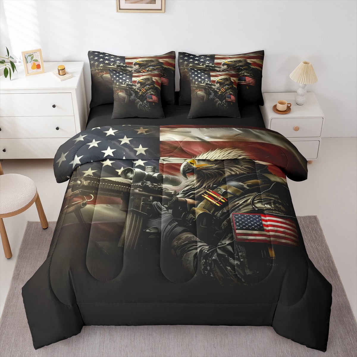 Manfei American Eagle 7pcs Bedding Comforter Set,American Flag Camo ...