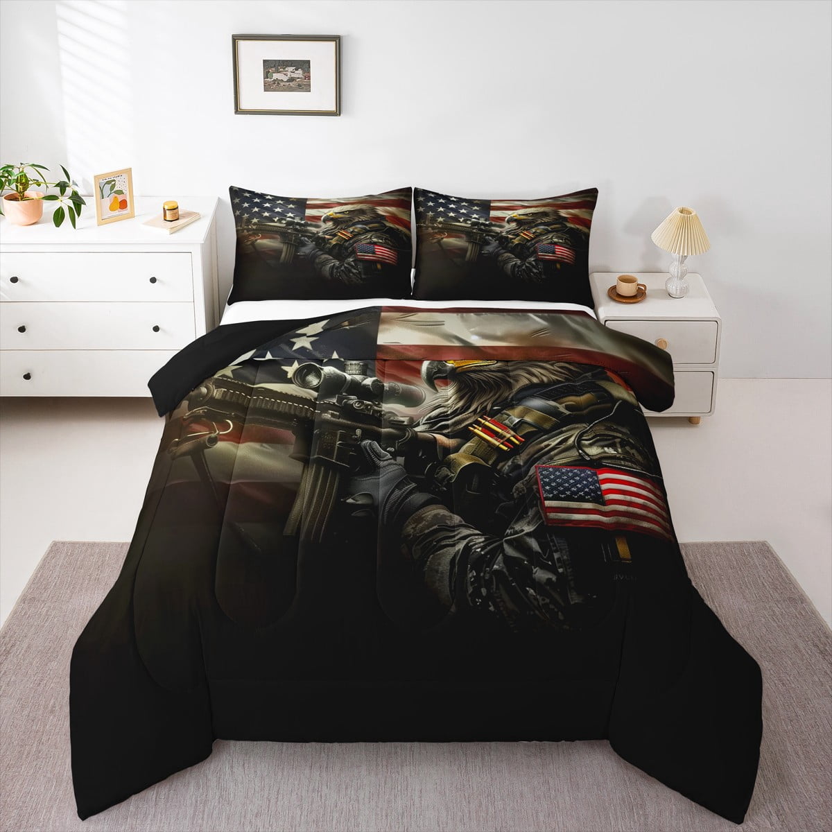 Manfei American Eagle King Size Comforter Sets,American Flag Camo ...