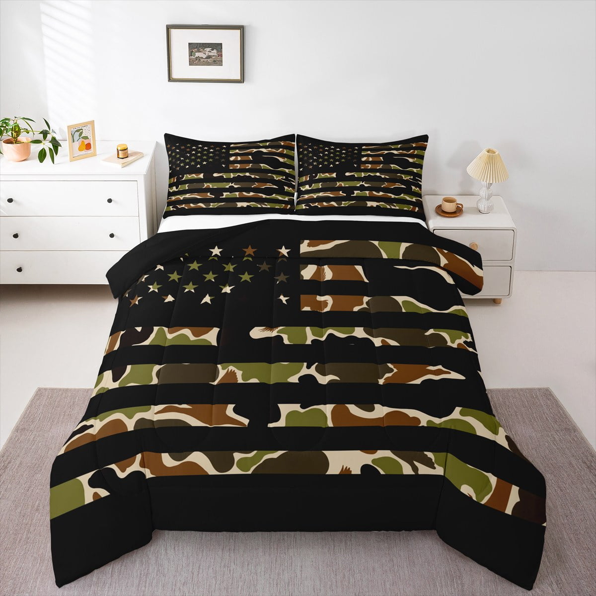Manfei American Flag 3-Piece Full Size Comforter Sets,Military ...