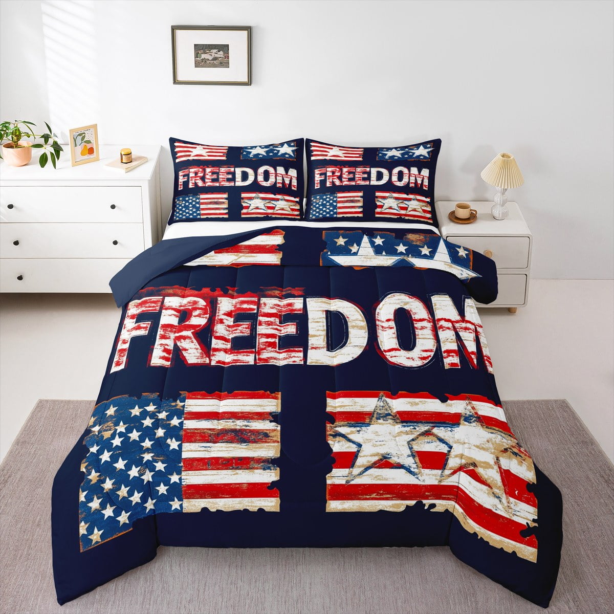 Manfei American Flag Bedding Full Comforter Set,4Th Of July Down ...