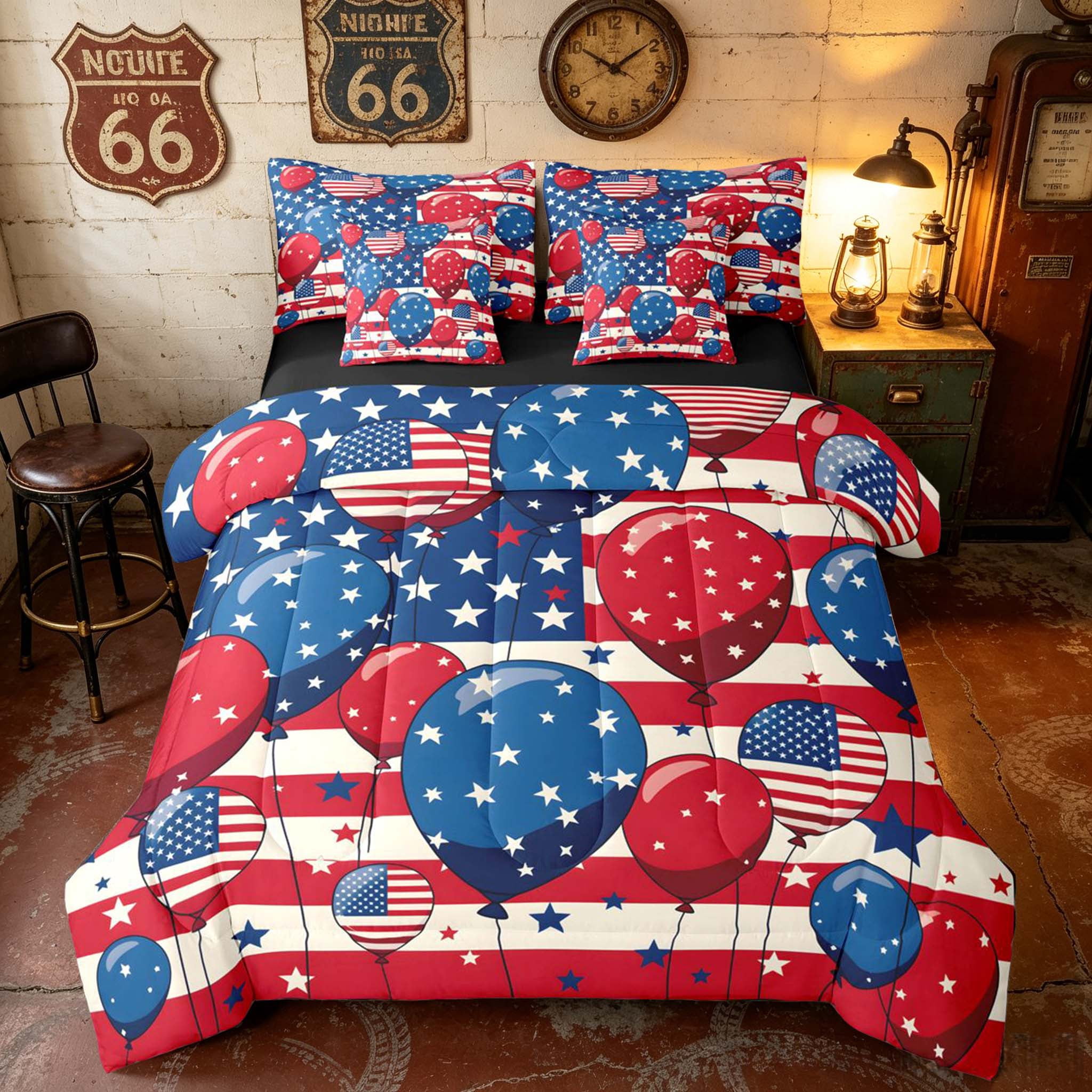Manfei American Flag Queen Bedding, Patriotic Balloon Bedding Comforter ...