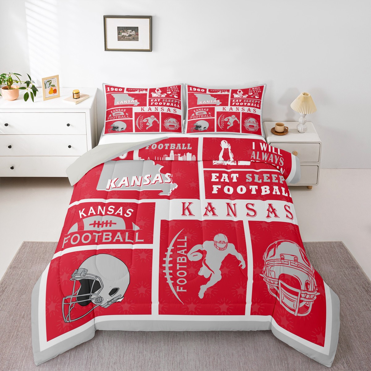 Manfei American Football City Bedding Sets Twin with Comforter,Kansas ...