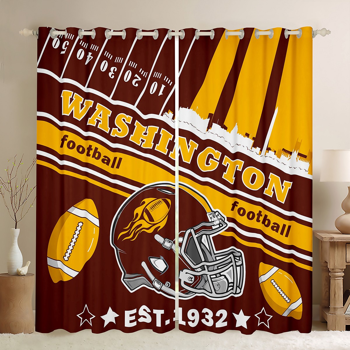 Manfei American Football Silhouette Curtains and Drapes,Sport Theme ...