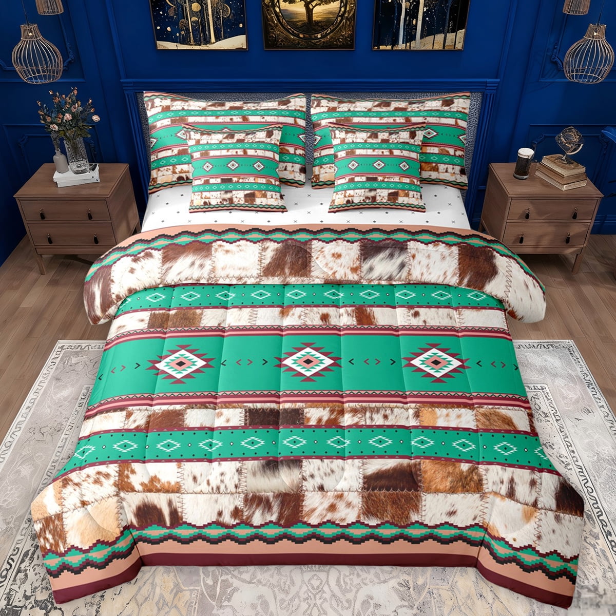 Manfei Ancient Aztec Theme 7-Piece Twin Bedding Sets,Retro Rustic ...