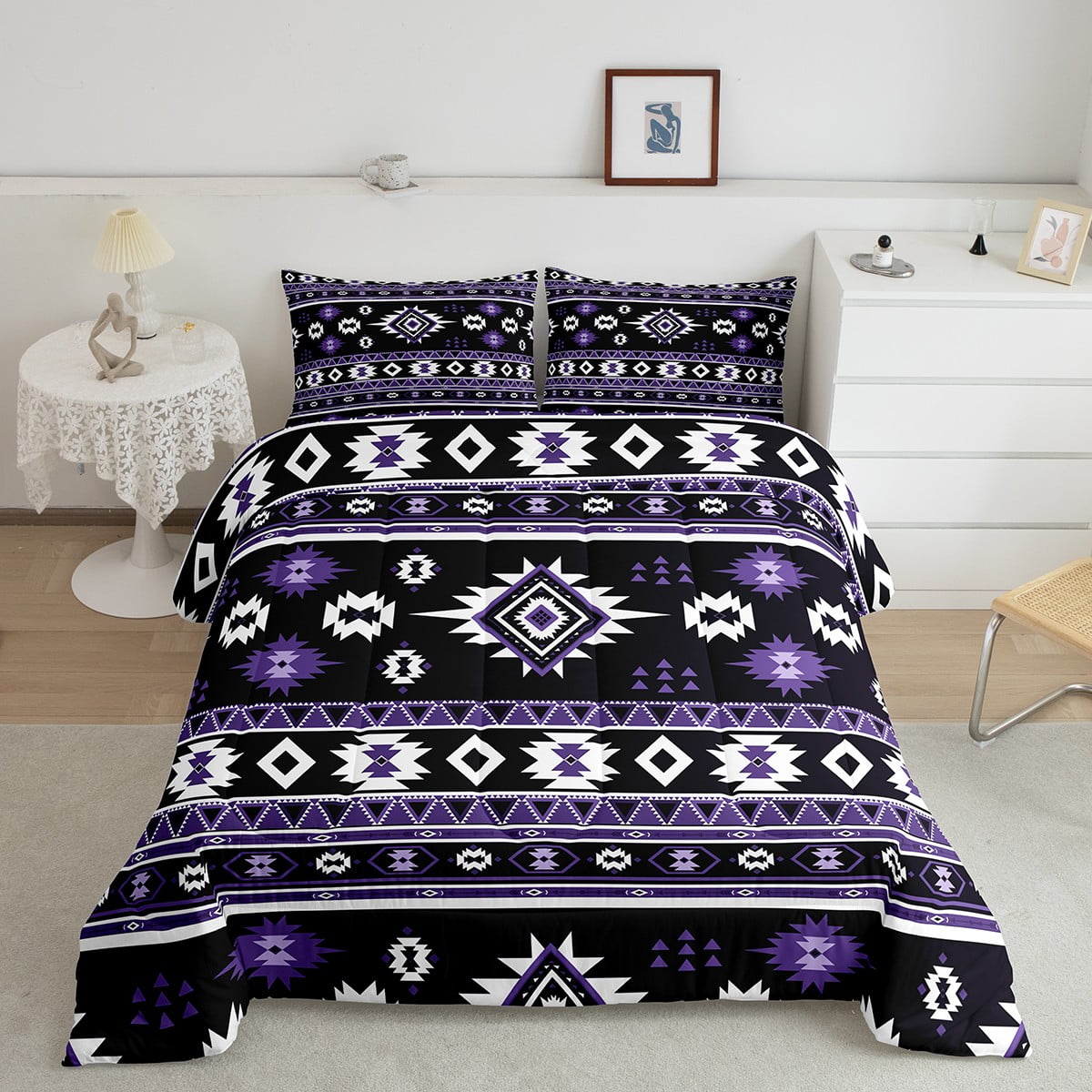 Manfei Ancient Aztec Theme Queen Comforter Set,Purple Geometric ...