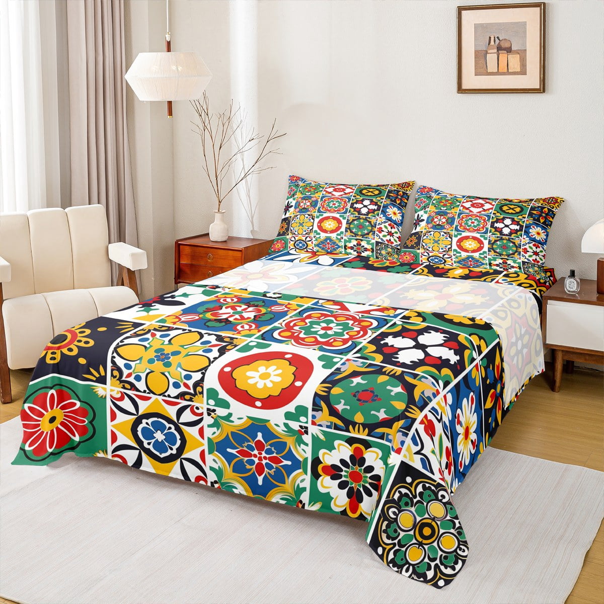 Manfei Ancient Aztec Twin Sheet Sets,Boho Bohemain Flower Twin Fitted ...