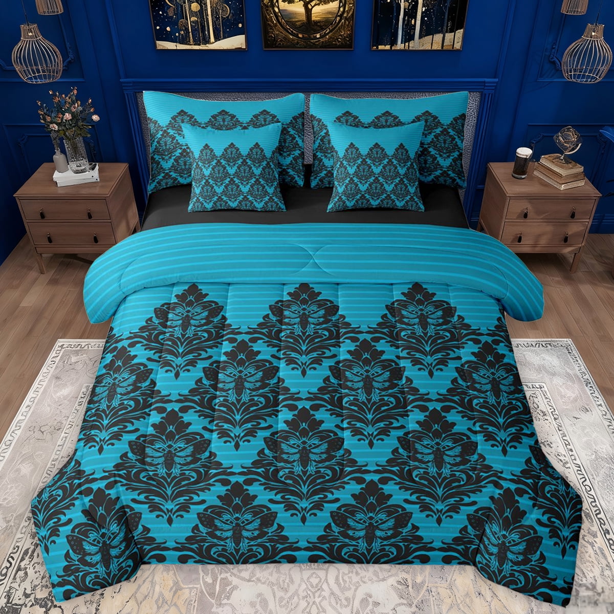 Manfei Ancient Damask Jacquard 7pcs Bedding Comforter Set,Victorian ...