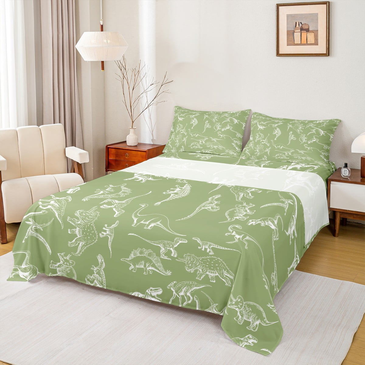 Manfei Ancient Dino Full Size Sheets,Wild Dinosaur Bed Sheets,Green ...