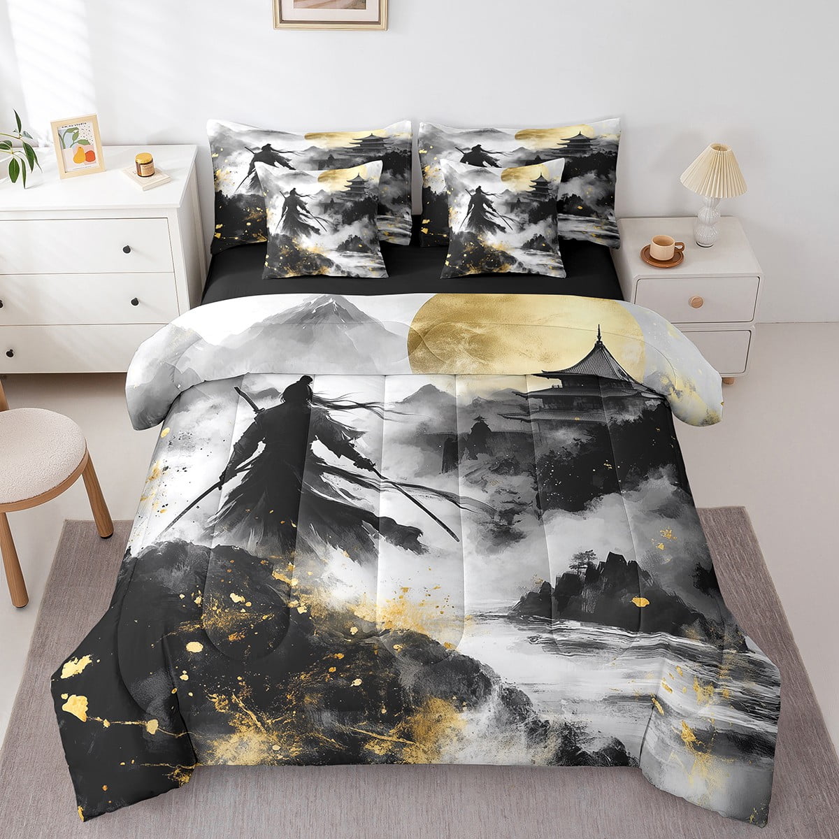 Manfei Ancient Samurai Bedding Sets Twin Size, Tokyo Warrior Bed in a ...