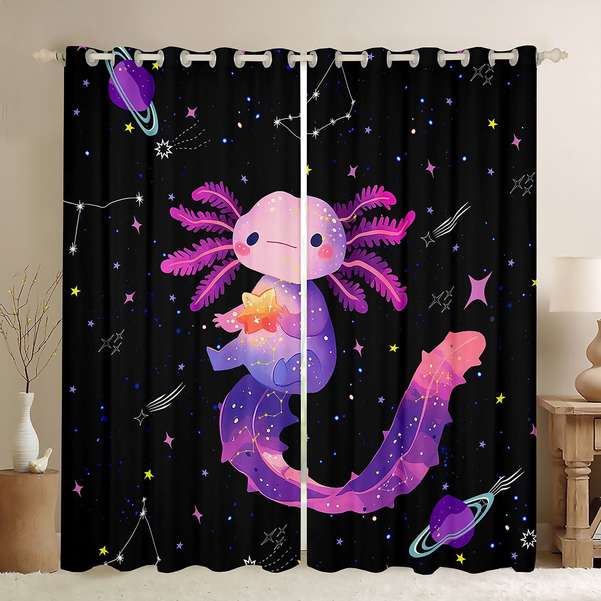 Manfei Animal Axolotl Black Out Curtains,Starry Sky Curtains Pack of 2 ...