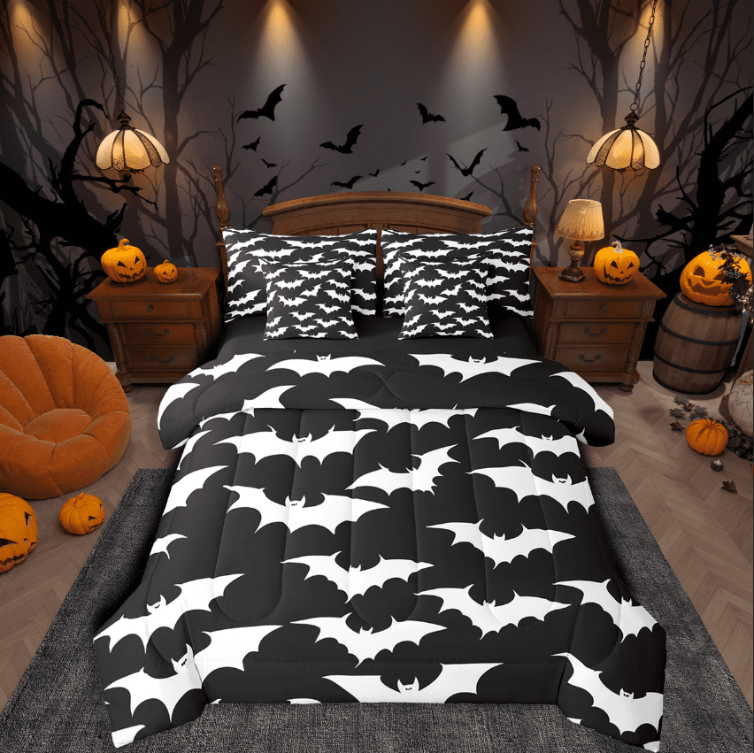 Manfei Animal Bat Bed in a Bag Full size,Happy Halloween Bed Set,Black ...