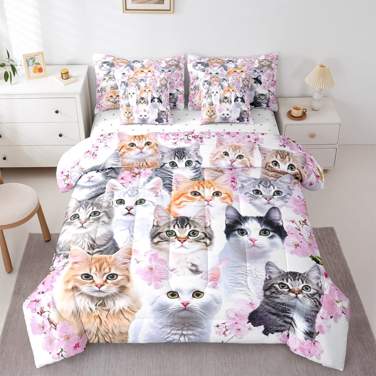 Manfei Animal Cats 7-Piece Twin Bedding Sets,Kawaii Pet Bedding ...