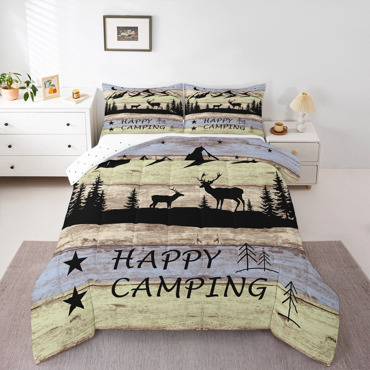 Manfei Animal Deer 3 Pieces Queen Comforter Set,Rustic Cabin Bedding ...