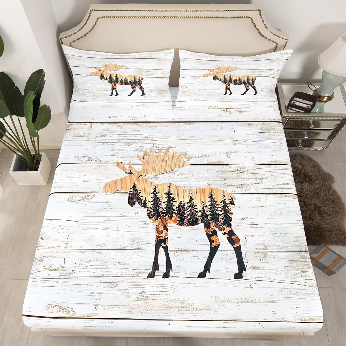 Manfei Animal Deer 4-Piece Full Size Sheets,Woodland Wildlife Bed ...
