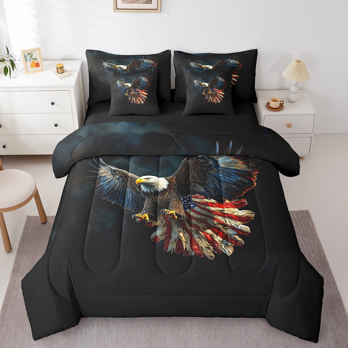 Manfei Animal Hawk 7 Pieces Bedding Comforter Set,USA Flag Full Bedding ...