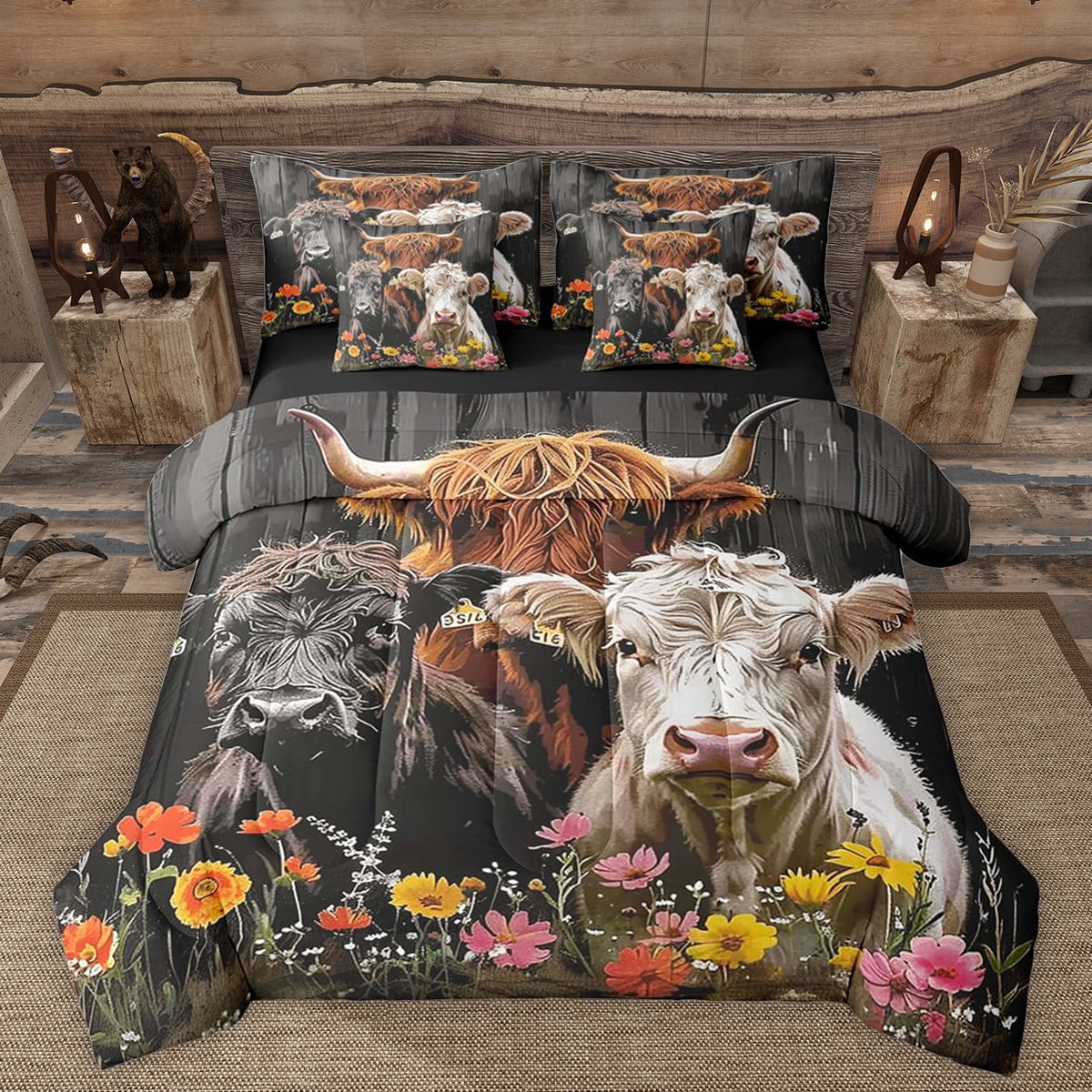 Manfei Animal Highland Cattle Bedding Comforter Set 7pcs for Female Men ...