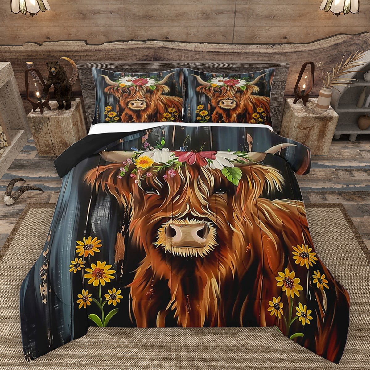 Manfei Animal Highland Cattle Full Size Comforter Sets 3-Piece for ...