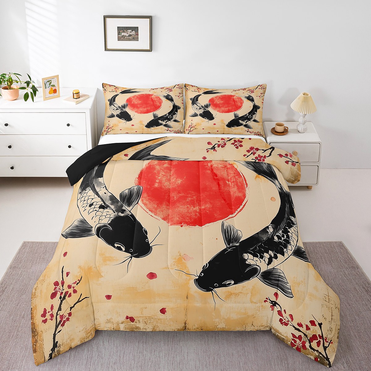 Manfei Animal Koi 3pcs King Size Comforter Sets,Japanese Style Bedding ...
