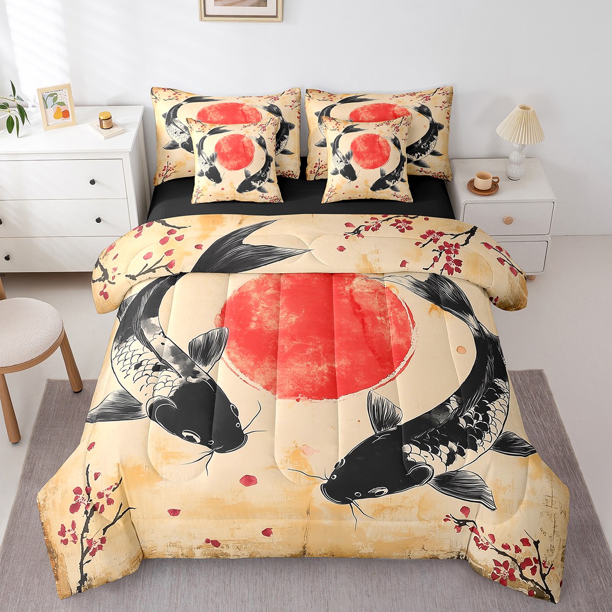 Manfei Animal Koi 7pcs Bedding Comforter Set,Japanese Style Queen ...
