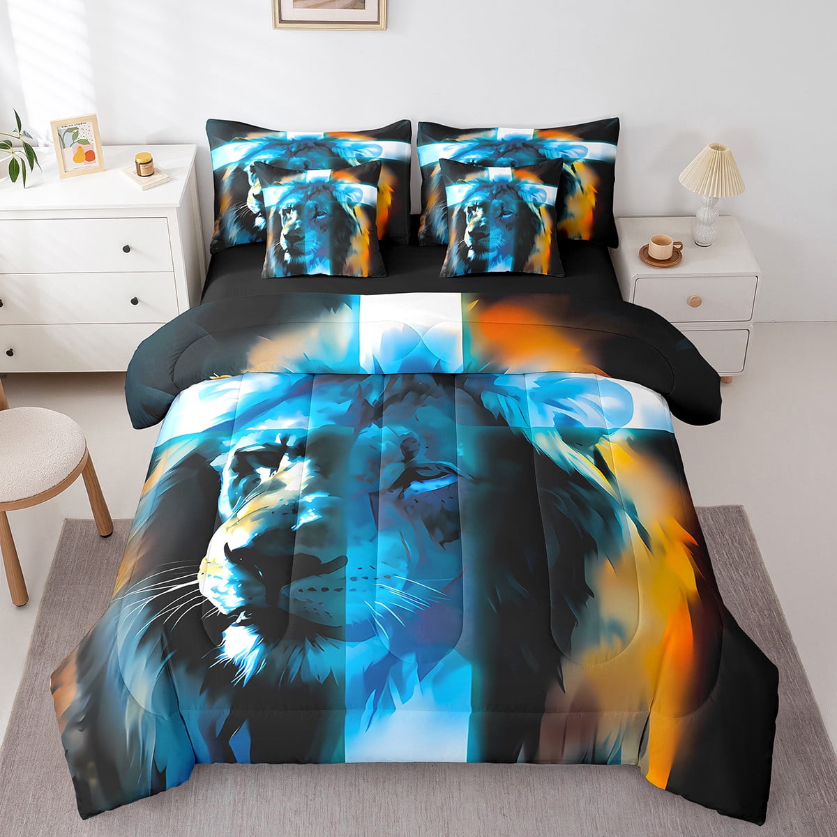 Manfei Animal Lion 7pcs Bedding Comforter Set,Christian Cross Queen ...
