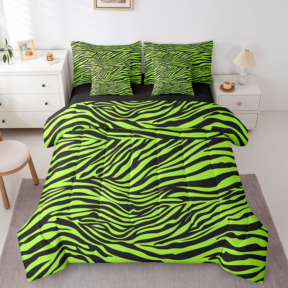 Manfei Animal Print 7pcs Bedding Comforter Set,Zebra Print Queen ...