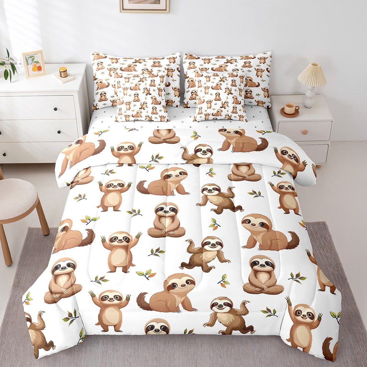 Manfei Animal Sloth 7pcs Bedding Comforter Set,Jungle Safari Queen ...