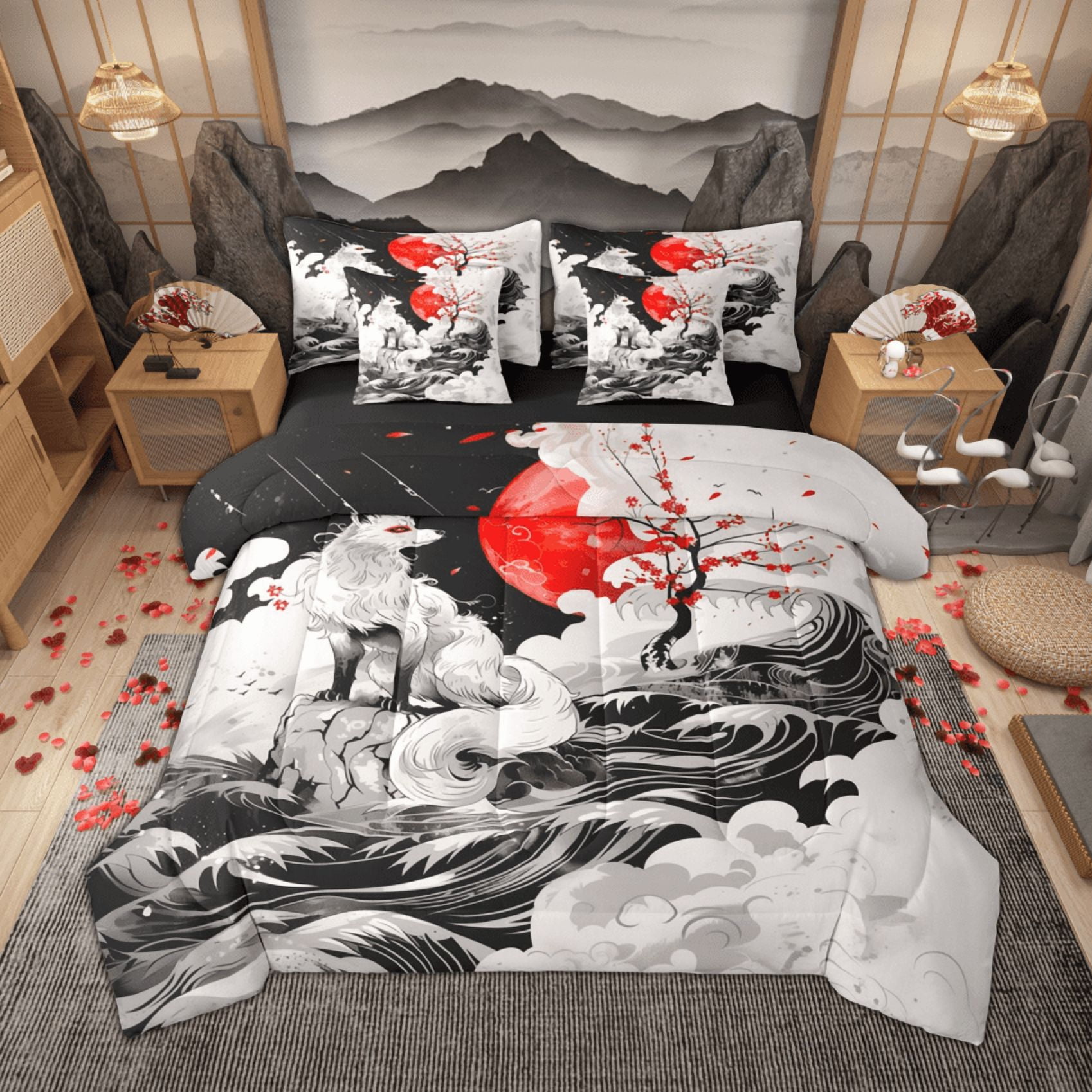 Manfei Anime Fox Bedding Comforter Set 7pcs, Japanese Cartoon Full ...