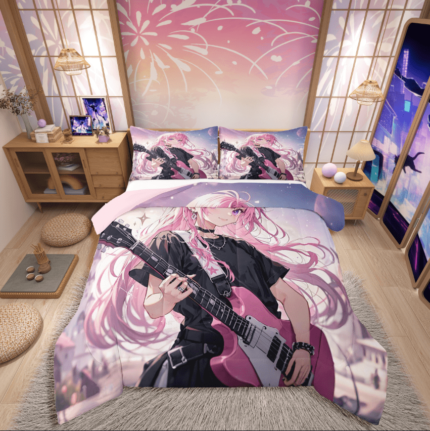 Manfei Anime Girl 2pcs Bedding Comforter Set,Music Guitar Twin ...