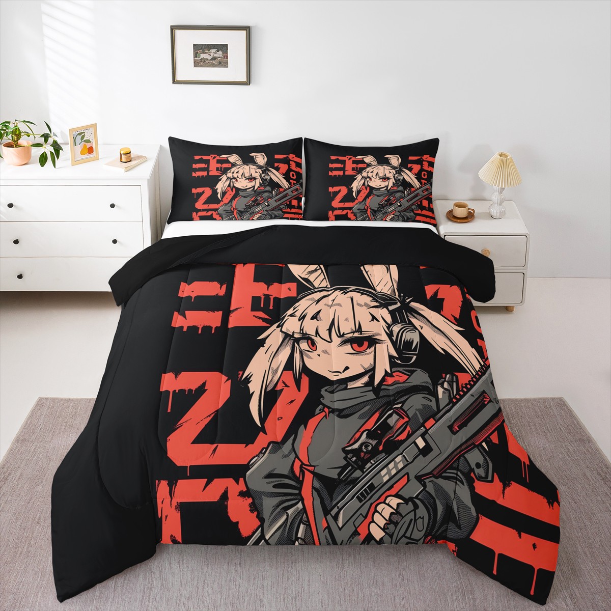 Manfei Anime Girl 3 Pieces Queen Comforter Set,Japanses Style Ultra ...
